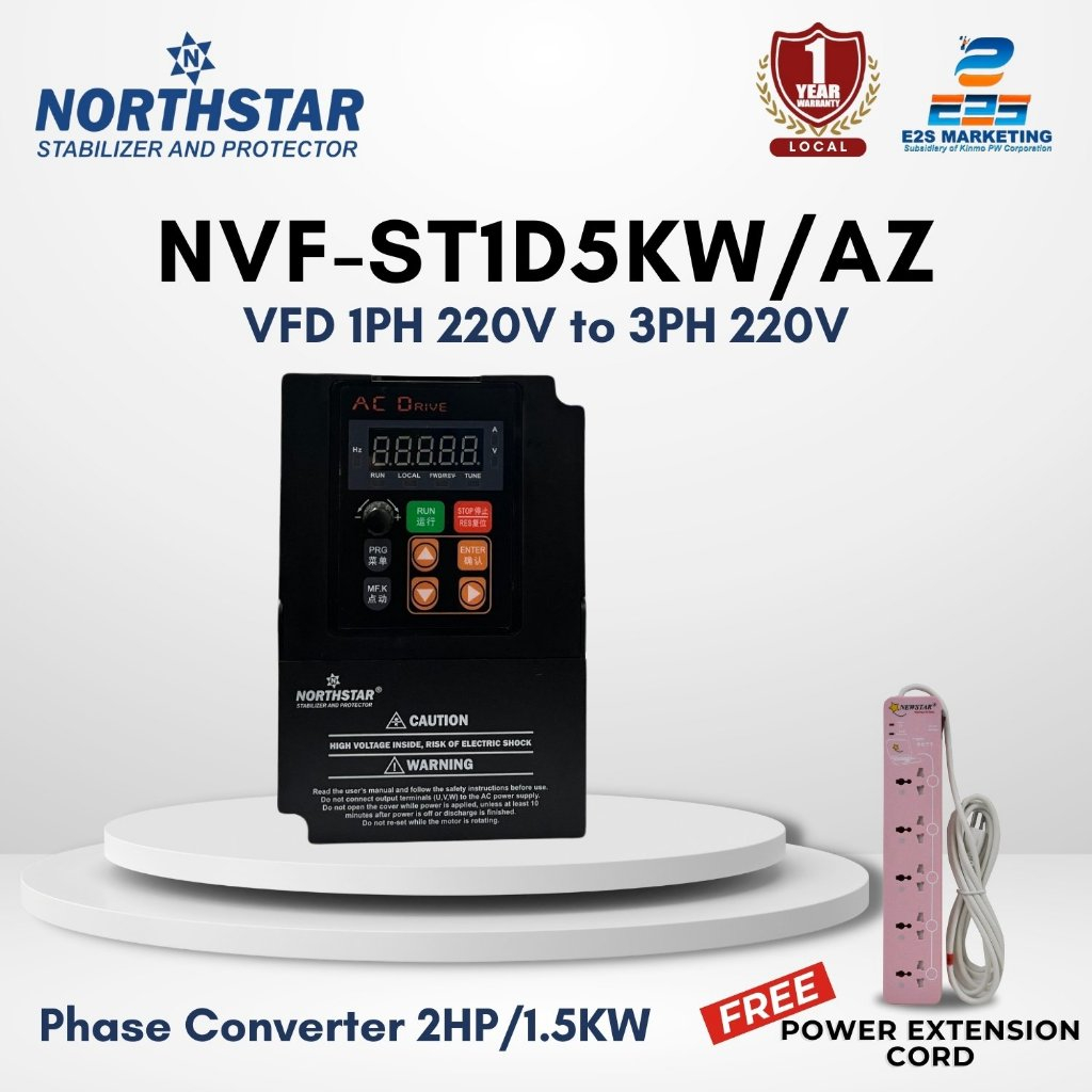 Northstar VFD 1PH 220V to 3PH 220V Phase Converter 2HP 1.5KW 7A NVF-ST1D5KW/AZ + FREE Powerstrip ...