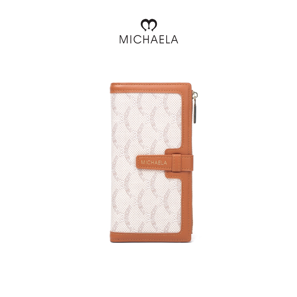 MICHAELA Contrast Color Trims Long Wallet with 12 Card Slots Roomy ...