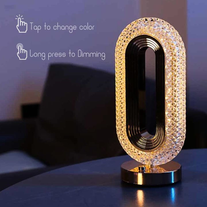Luxury LED Touch Table Lamp Crystal Diamond Night Light 3 Color ...