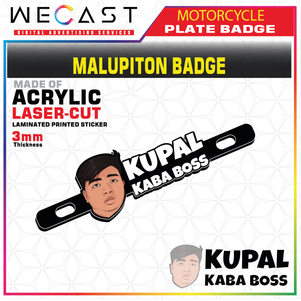 WECAST "kupal ka Ba Boss" by Joel Malupiton Meme Motorcycle Plate Badge Acrylic-Based and ...