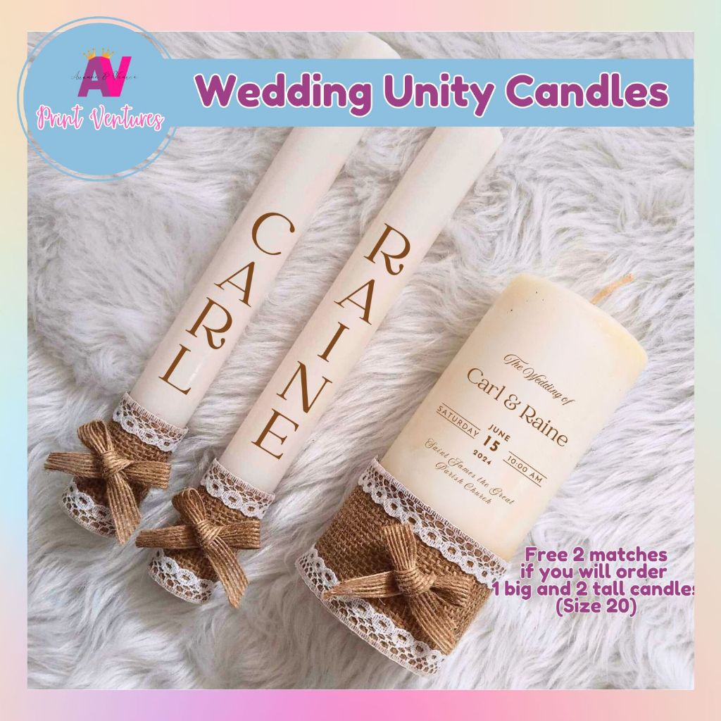 Customized Vintage Boho Wedding Unity Candles Abaca Ribbon with ...