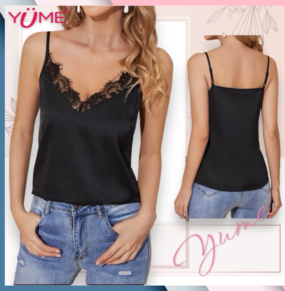 YUME HIGH QUALITY CAMI LADIES TOPS SATIN SPAGHETTI STRAP WITH LACE ...