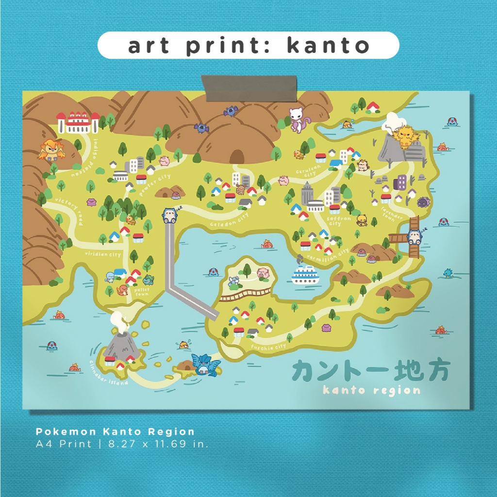 Pokemon: Kanto Region Map Art Print (A4 size) | Shopee Philippines