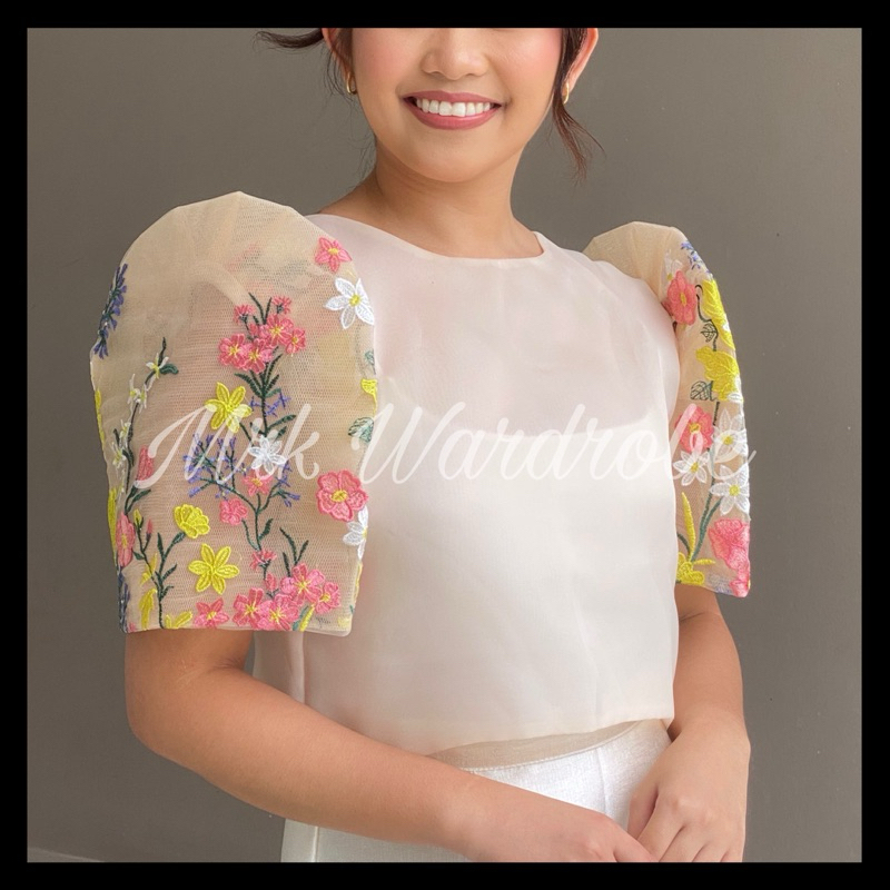 Beige Flora Top- Filipiniana Kimona Top | Shopee Philippines