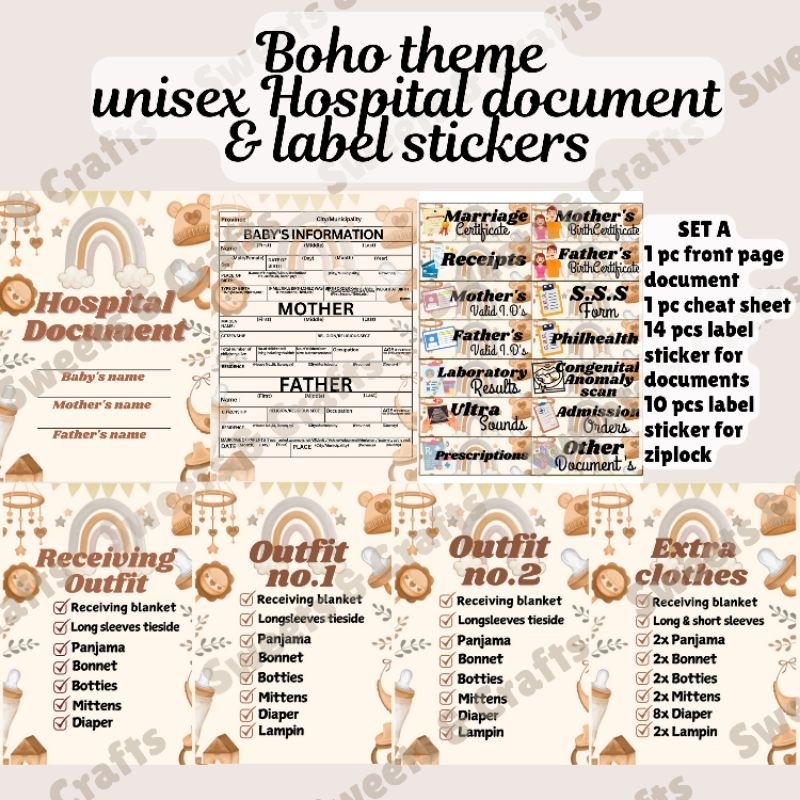 Baby hospital document & label sticker,boho theme | Shopee Philippines