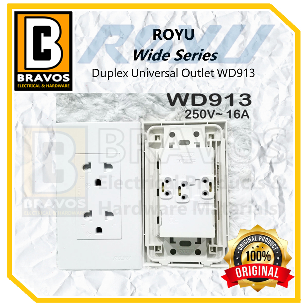ROYU Wide Series Duplex Universal Outlet with Ground Shutter 2 gang ...