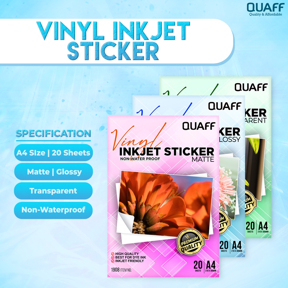 QUAFF Vinyl Inkjet Sticker for Label and Stickers A4 Size Mate / Glossy ...