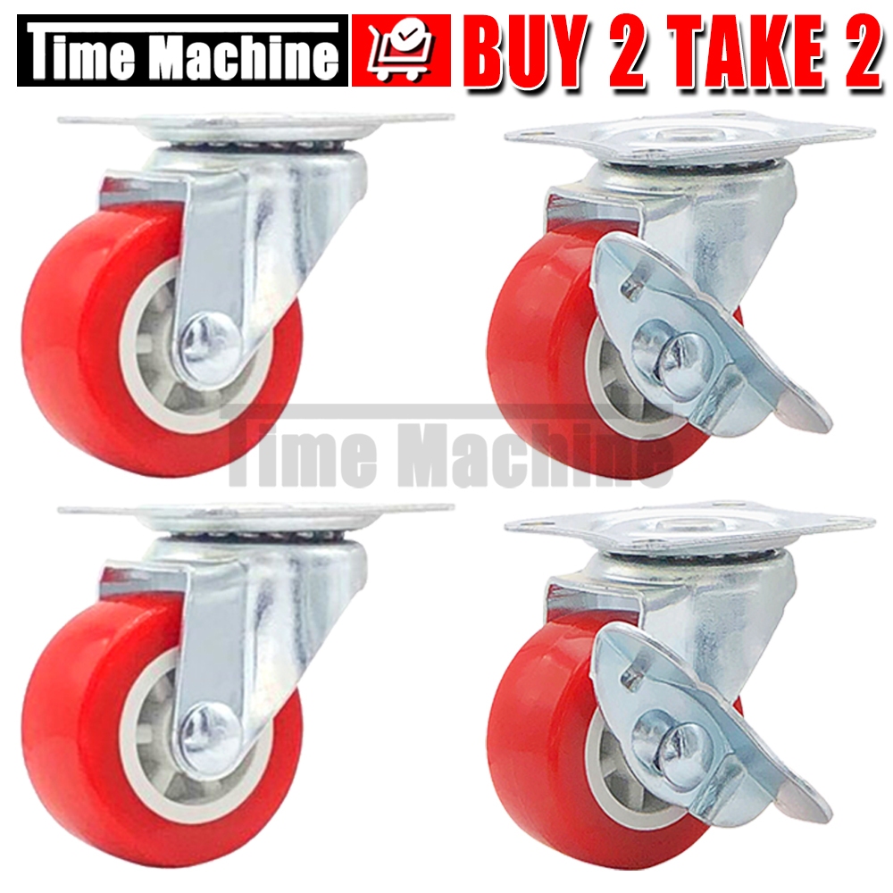 4pcs Red Caster Wheels Heavy Duty Fixed Swivel With Lock Casters ...