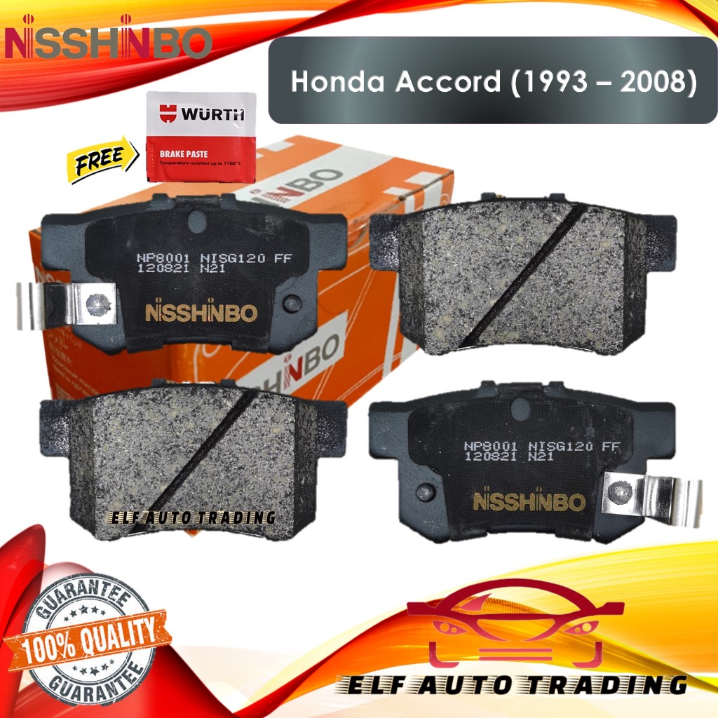 Genuine Nisshinbo Rear Brake Pads with SHIMS for Honda Accord (1993 ...