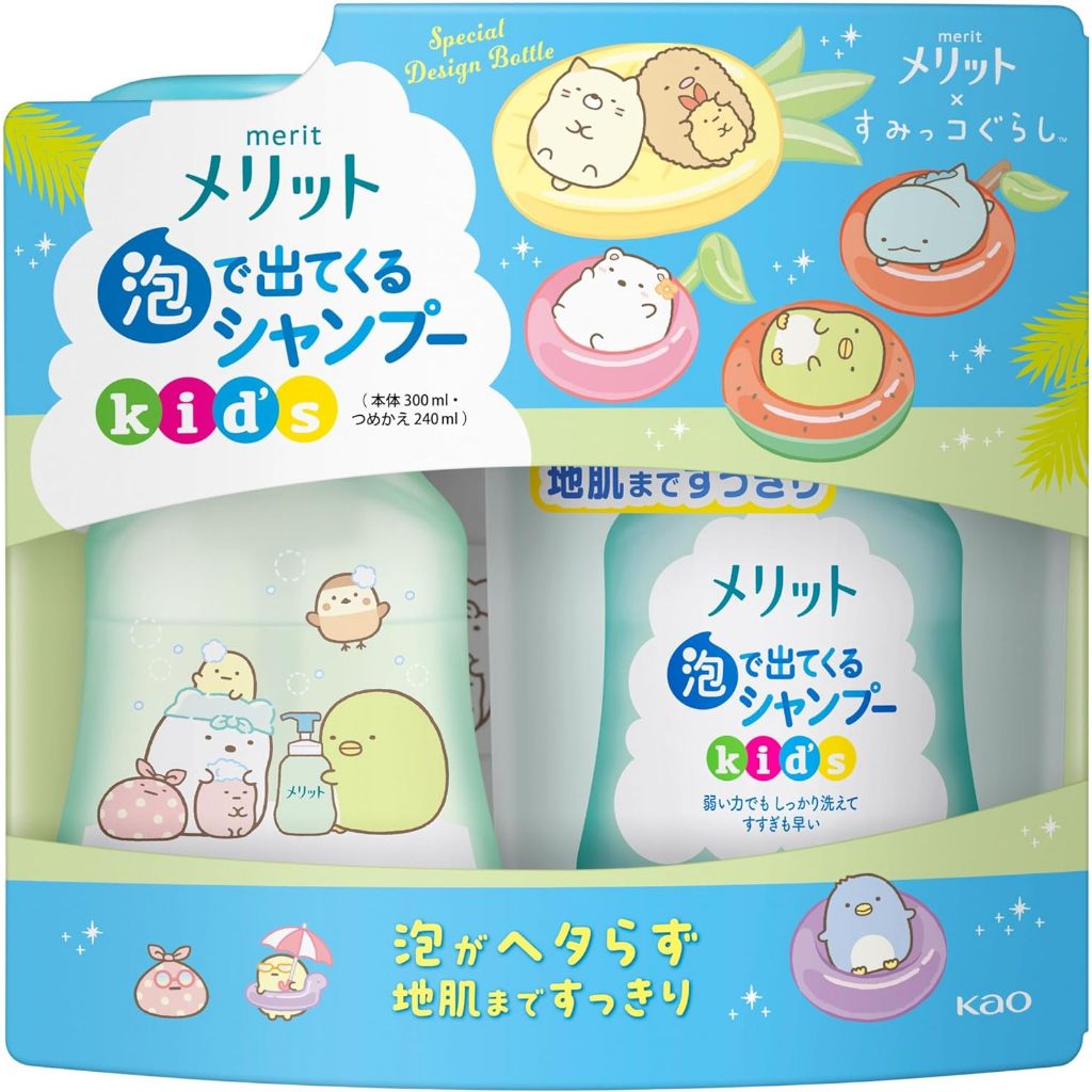 Sumikko Gurashi design KAO Merit Kid's Foam Shampoo Pump 300ml + Refill ...