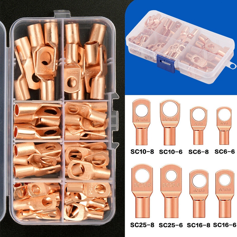 70PCS Copper Battery Cable Connector Terminal Open Lugs Wire Terminals ...