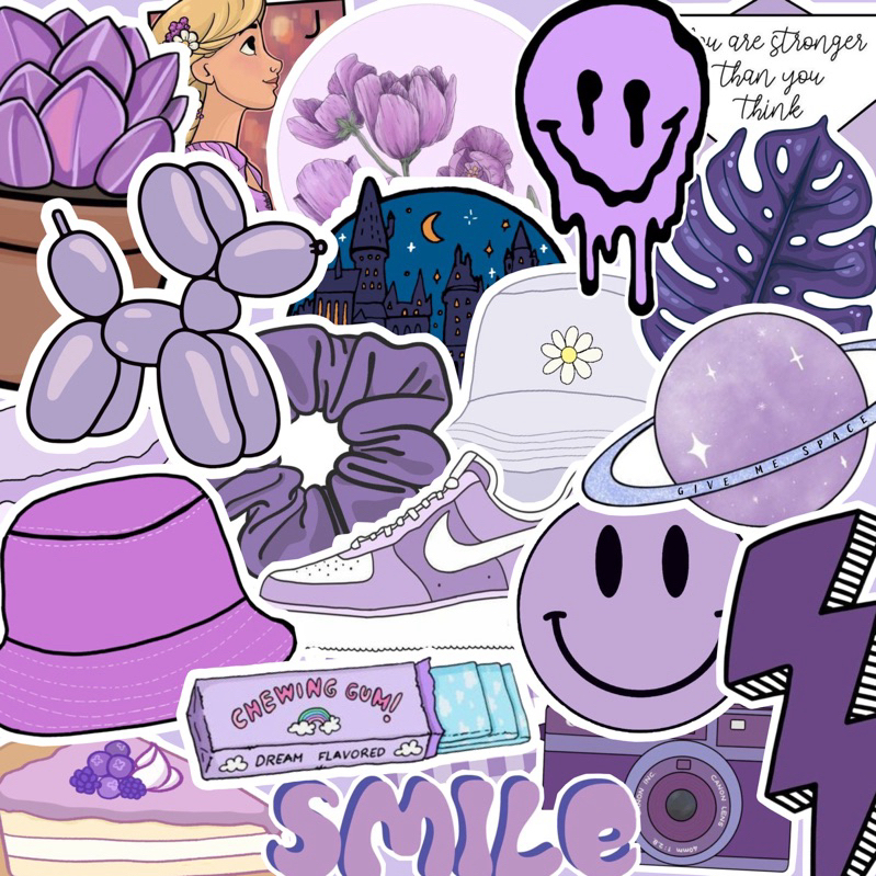 30-50 pcs violet aesthetic water proof high glossy sticker | Shopee ...