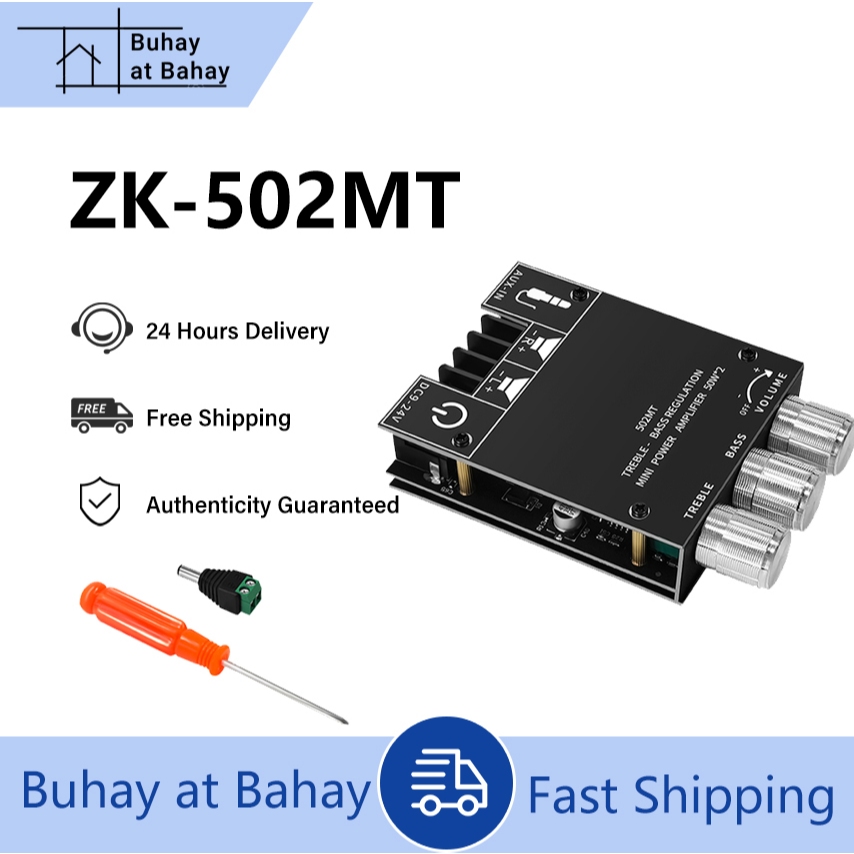 ZK-502MT 2*50W 12V-24V Bluetooth 5.0 Subwoofer mini Amplifier Board ...