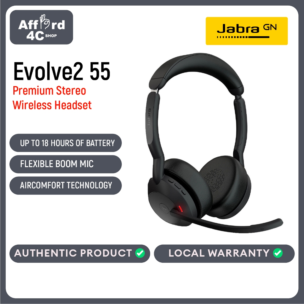 Jabra Evolve2 55 Stereo Wireless Headset with AirComfort Technology ...