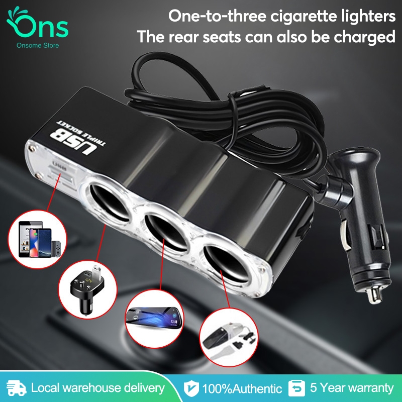 3 Way Car Cigarette Lighter Fast Charging 12-24V USB Charger Plug ...