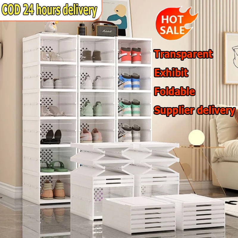 3/6/8/9/11Layers Foldable Shoe Rack Cabinet clear Storage Organizer Box ...