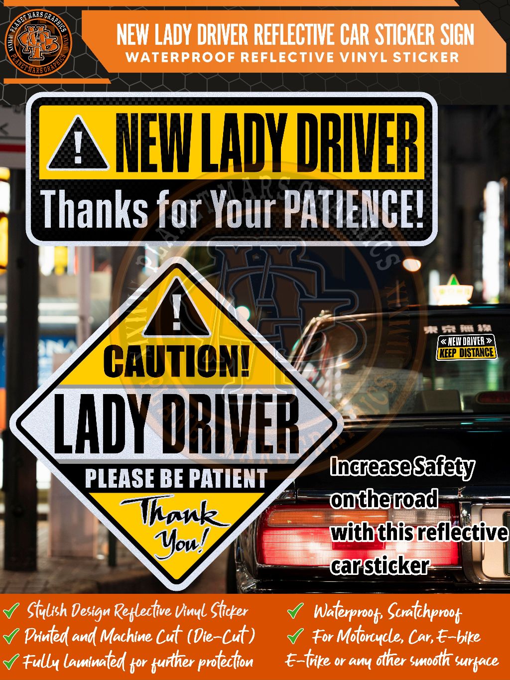LADY DRIVER CAR STICKER SIGN Waterproof Reflective Vinyl Sticker Decal ...