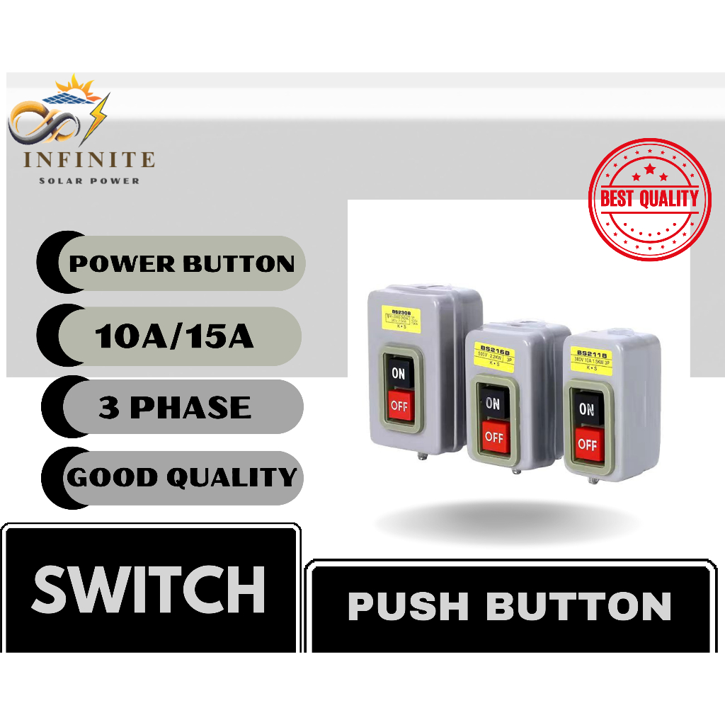 Power Push Button Switch 3 Phase 10A/15A. BS216B Model Type Power Push ...