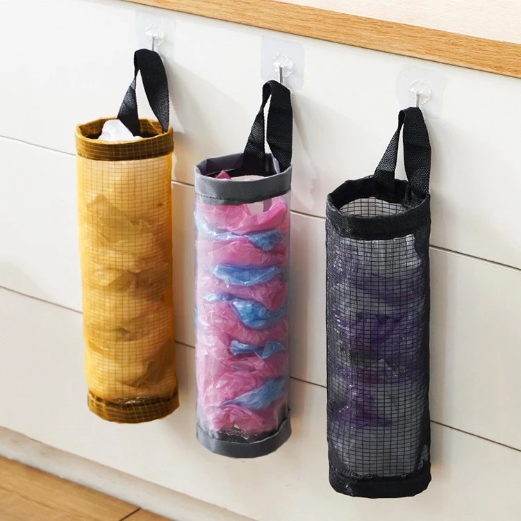 Kitchen Mesh Garbage Bag Organizer Dispenser Trash Bags Holder Trash ...