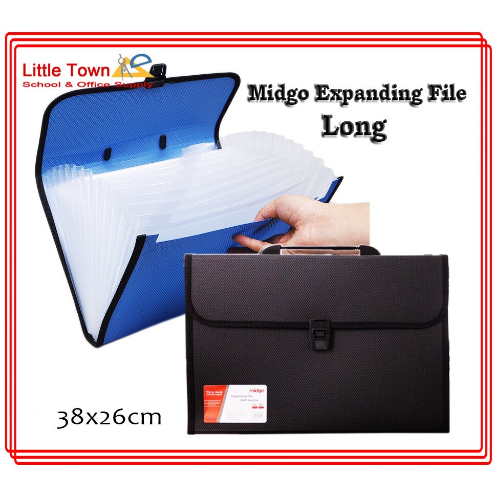 Midgo Expanding file with handle document bag Long size | Shopee ...