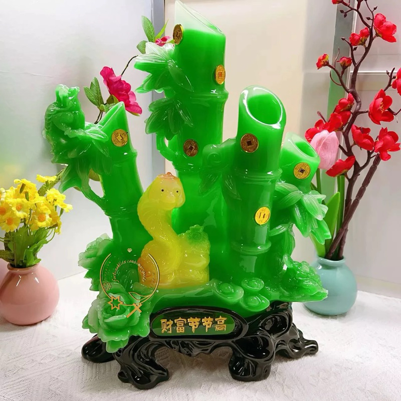 Fortune Bliss Feng Shui Snake with Green Bamboo Lucky Charm Ornament ...