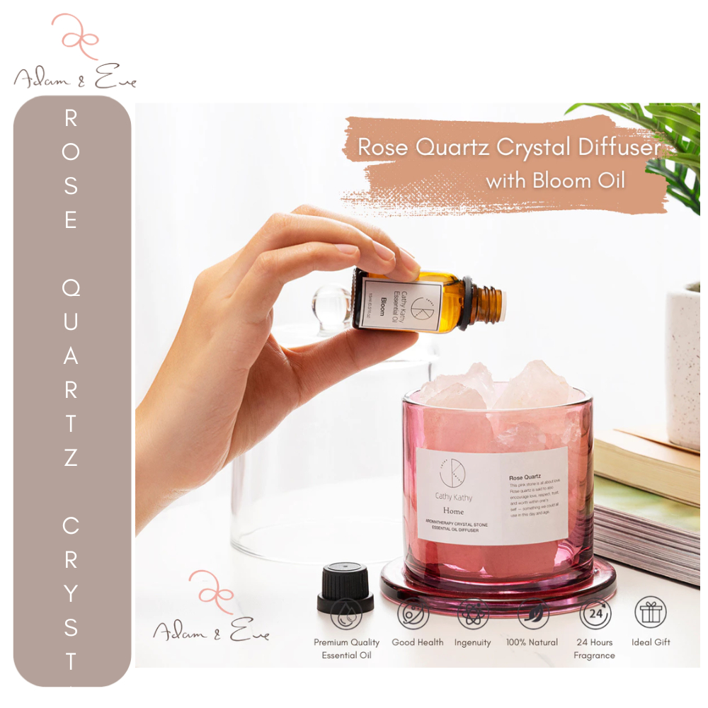 AE | Cathy Kathy Aromatherapy Natural Rose Quartz Crystal Stone Diffuser with Bloom Essential ...