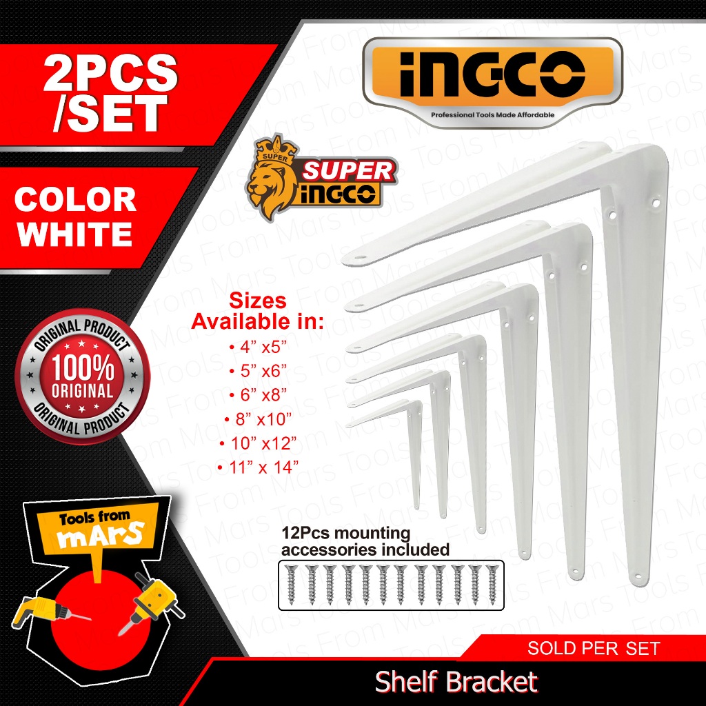 INGCO 2pcs/Set White Shelf Bracket with 6 Attachment Points Floating ...