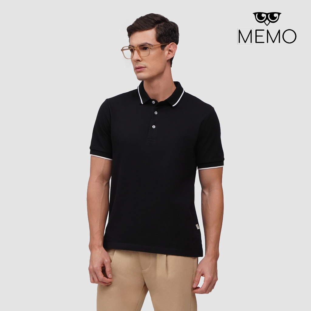 Memo Slim Fit Polo With Textured Collar And Cuff For Men (Black ...