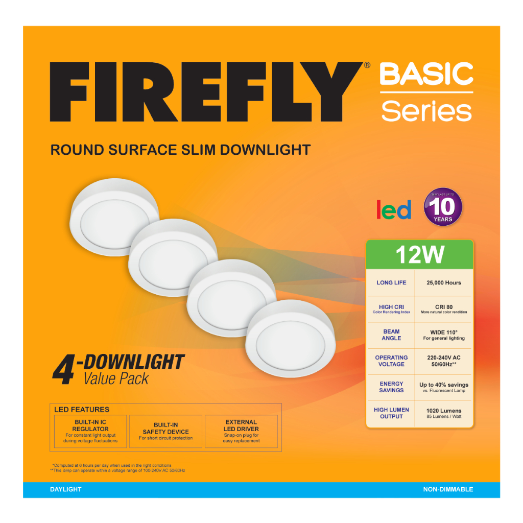 Firefly Basic Series 4-LED Surface Slim Downlight Value Pack - 12W (Round) - V40EDL213612DL ...