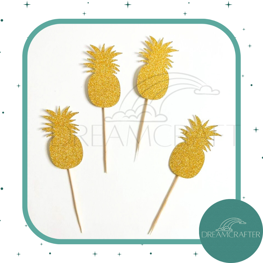 12 Pcs Pineapple Cupcake Topper Glitter Gold Birthday Cardstock Topper ...