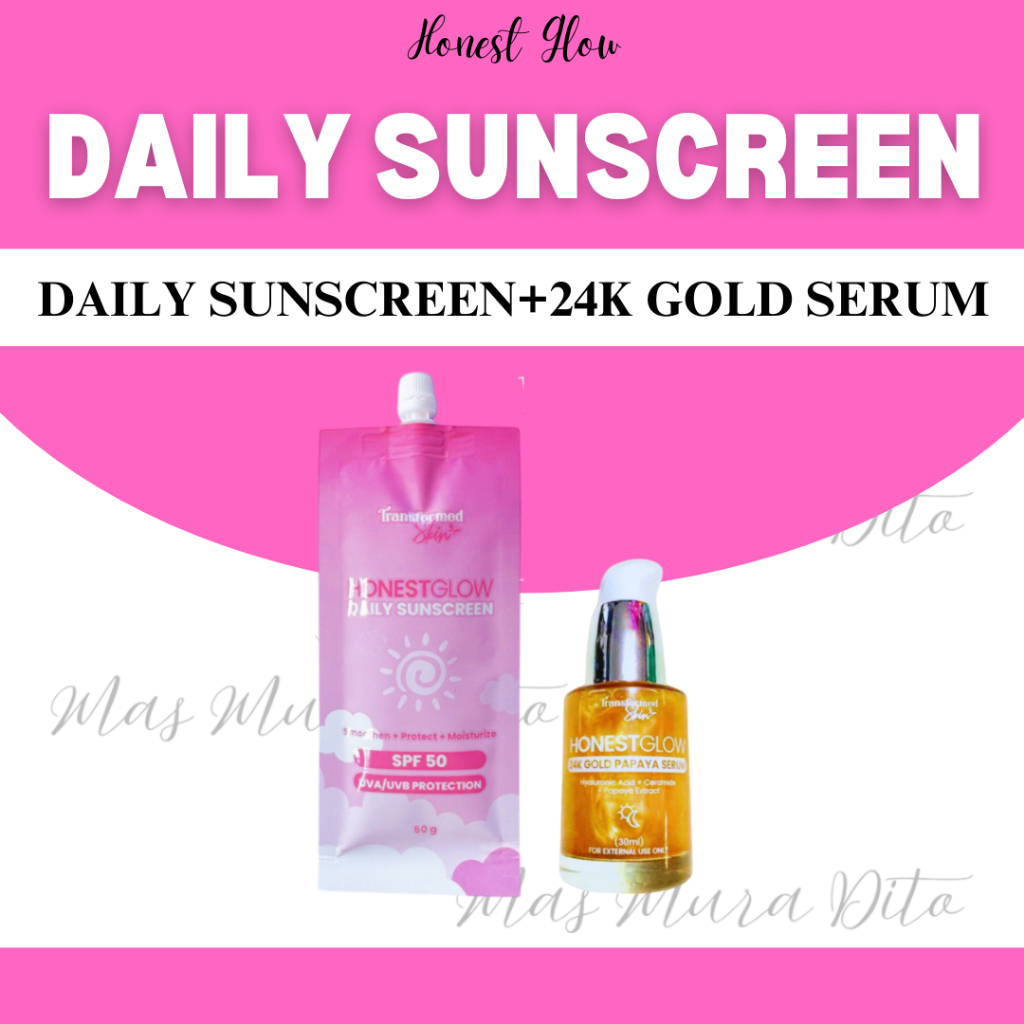 HONEST GLOW DAILY SUNSCREEN SPF50 50g+24K GOLD PAPAYA SERUM NEW ...