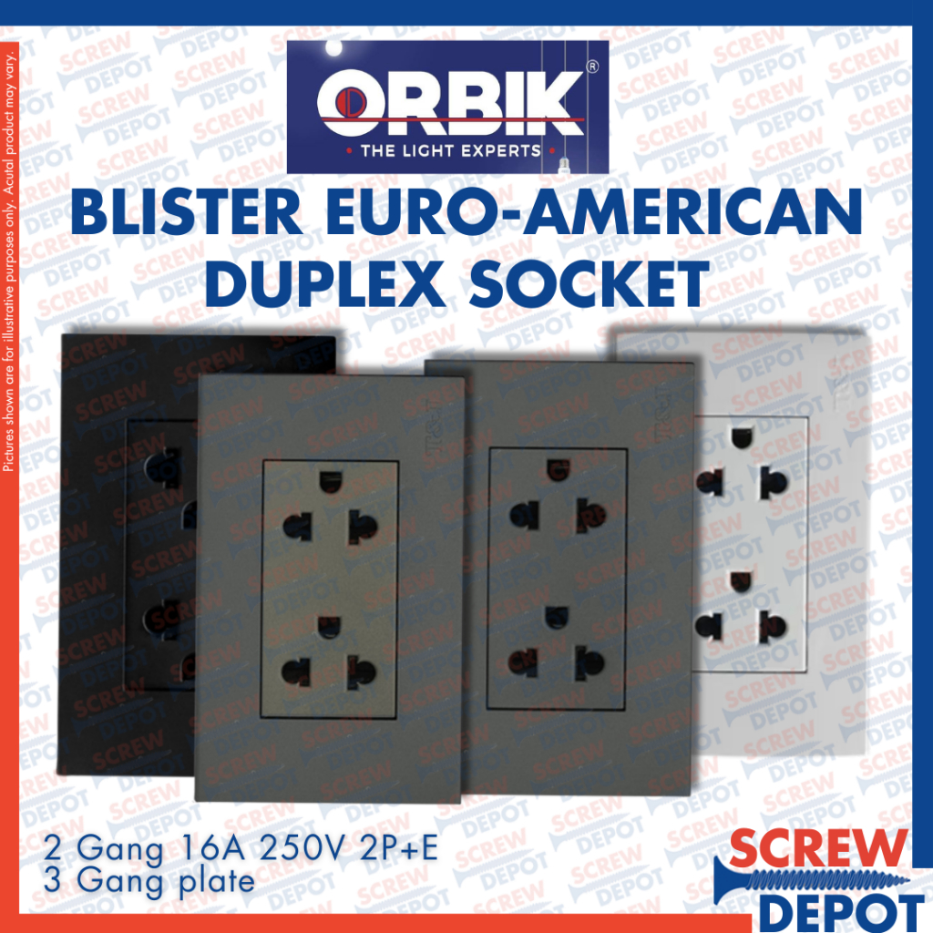 T&J Orbik Duplex Euro American Outlet with Ground 16A 250V 2P+E Universal Screw Depot | Shopee ...
