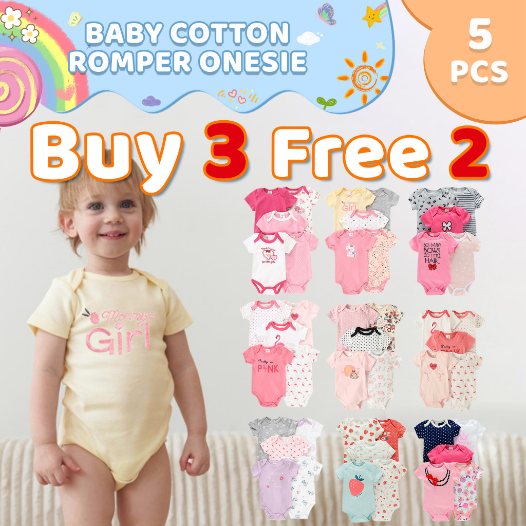 Buy3 Free2! BabyZoom Baby Onesie 5pcs Baby Cotton Bodysuit Onesie ...