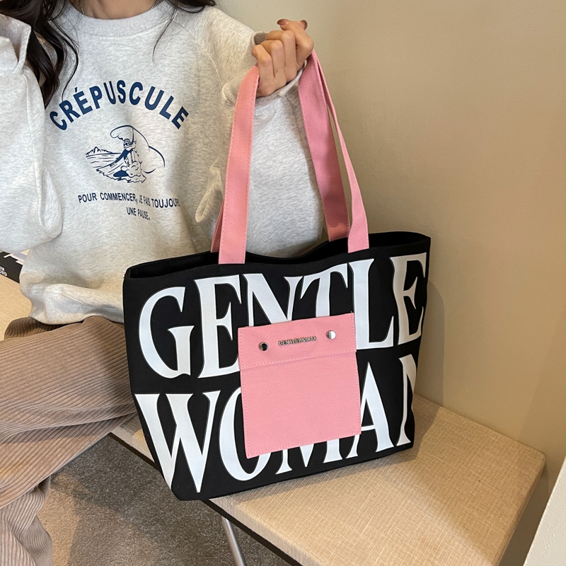 Gentle Woman painted printed canvas bag Contrast color versatile ...