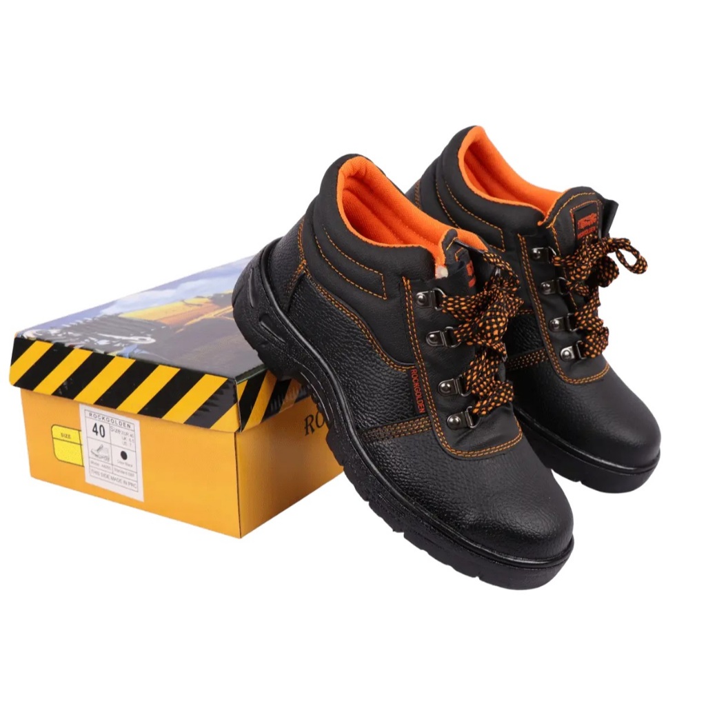 Rockgolden Safety Shoes High Cut Black Steel Toe Shoe w/ reflector Men ...