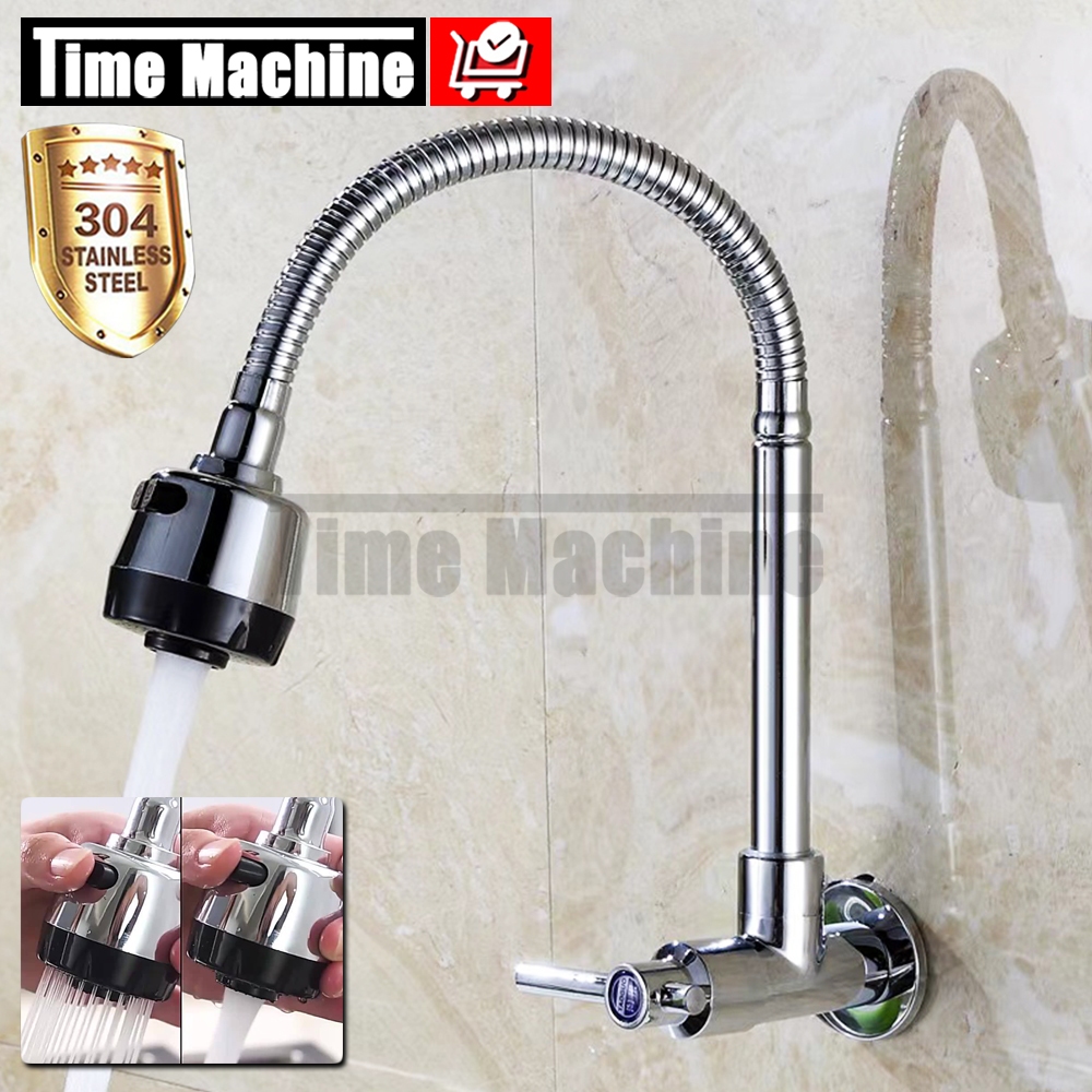Kitchen Faucet 360° Flexible Single Cold Stainless Steel Wall Mounted ...