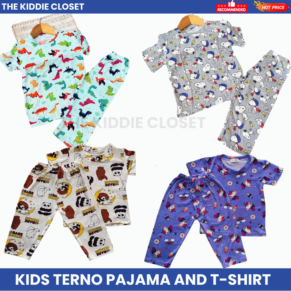 Soft Cotton Spandex Kids Pajama Terno Set | Fun Character Designs Terno ...