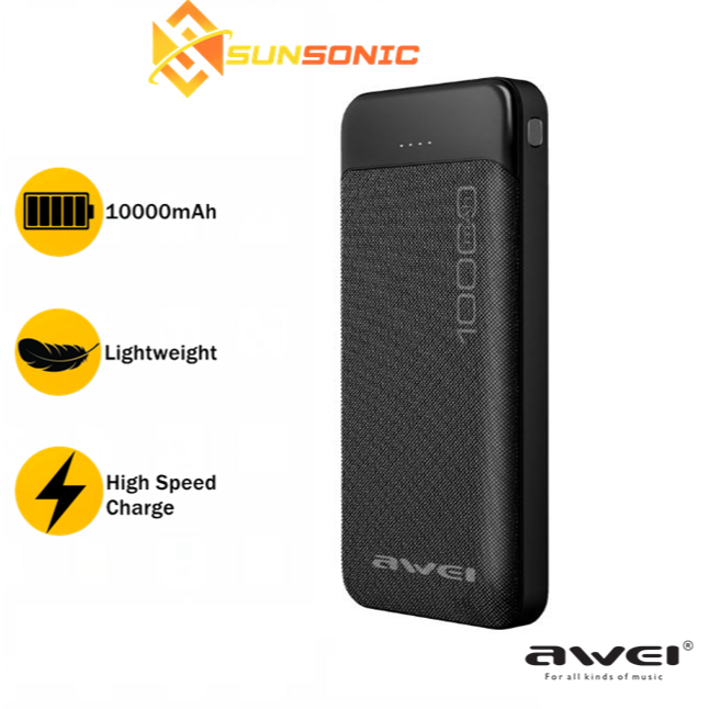 Awei P37K 10000mAh LED Light Display Dual USB Fast Charging Power Bank ...