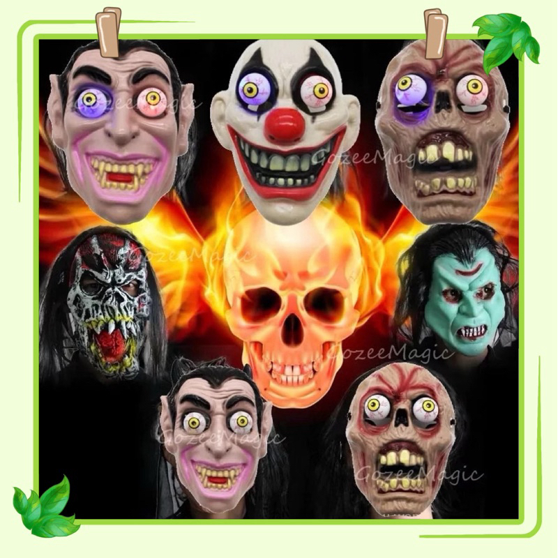 Halloween Scary Zombie Clown Horror Ghost Mask Breathable Lights Skull ...