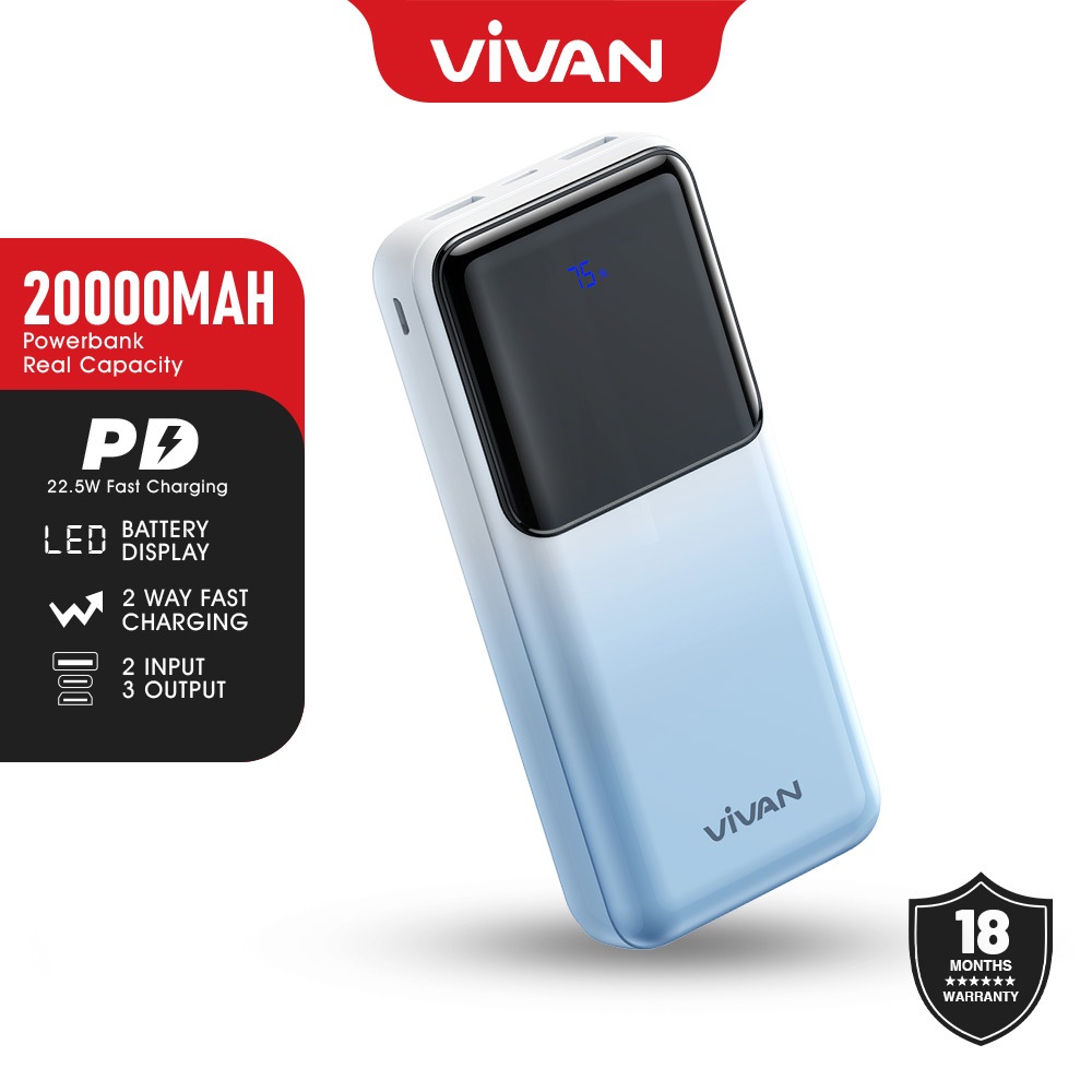 VIVAN VPB-D20 Powerbank 20000mAh PD Fast Charging USB C Output 22.5W ...