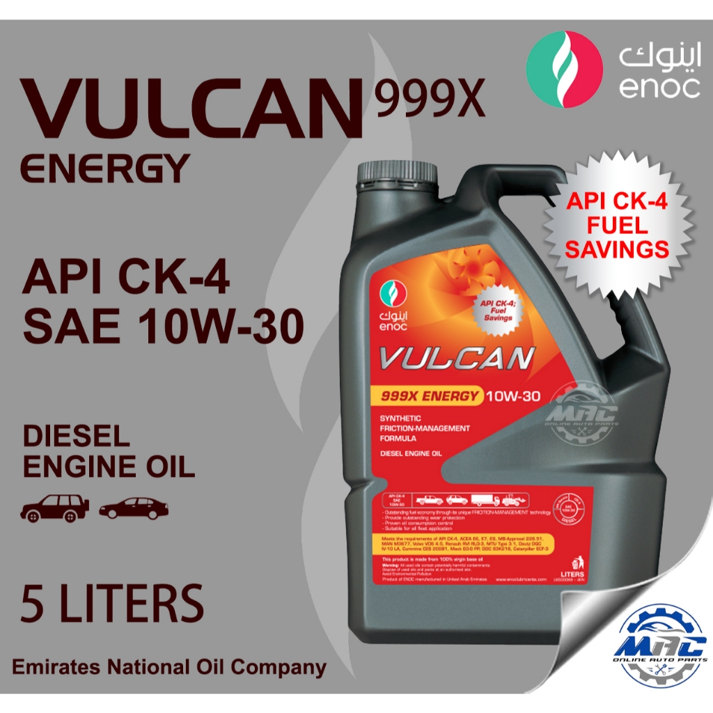 Enoc Vulcan 999X ENERGY SAE 10W30 5 Liters and 1 Liter API CK-4 ...