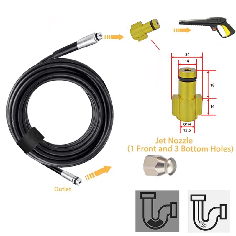 High Pressure Pipe Washer Sewer Drain Water Cleaning Hose Pipe Cleaner ...