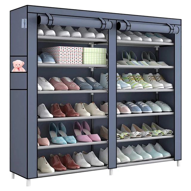 Double Row 6-layer Simple Shoe Rack With 4 Zippers Non-woven Dustproof ...