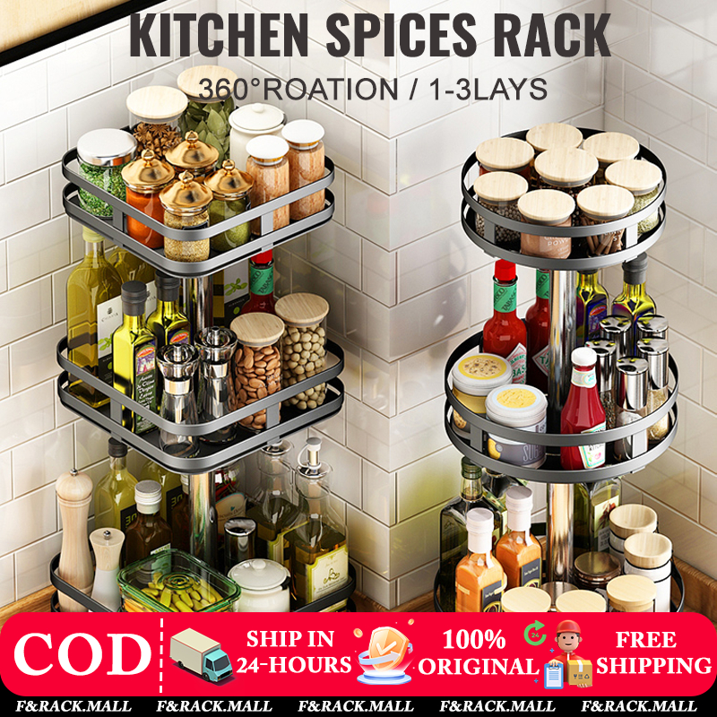 2/3 Tier 360° Kitchen Rotating Spice Rack Organizer Rotatable ...