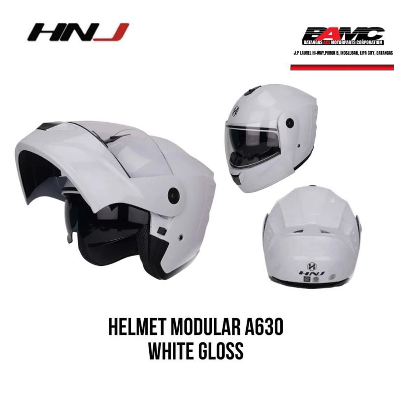HELMET MODULAR HNJ A630 PLAIN WHITE GLOSS | Shopee Philippines