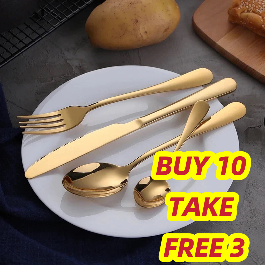 (BUY 10 FREE 3)Korean Cutlery Korean Style Flatware Stainless Steel ...