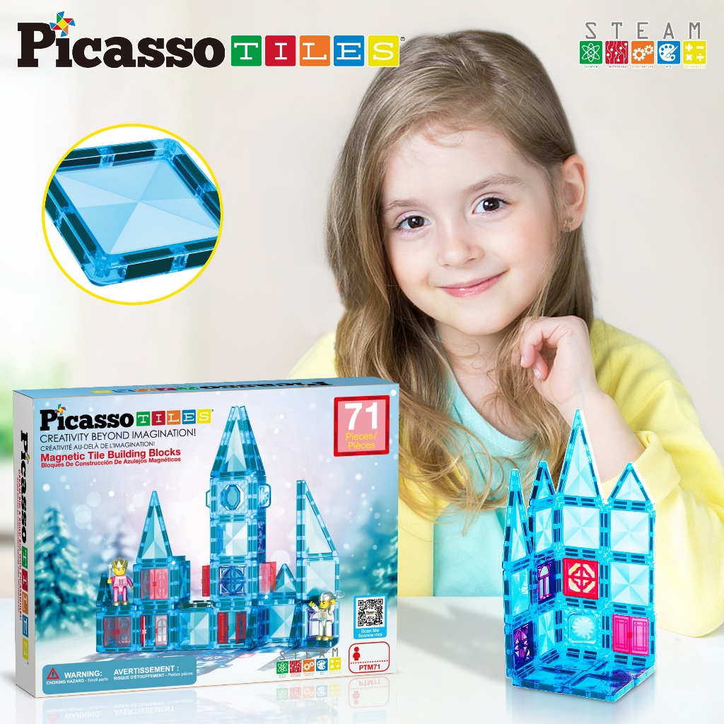Picasso Tiles 71pc Mini Diamond Series Winter Ice Theme Magnetic Tile Building Blocks Toy Set ...