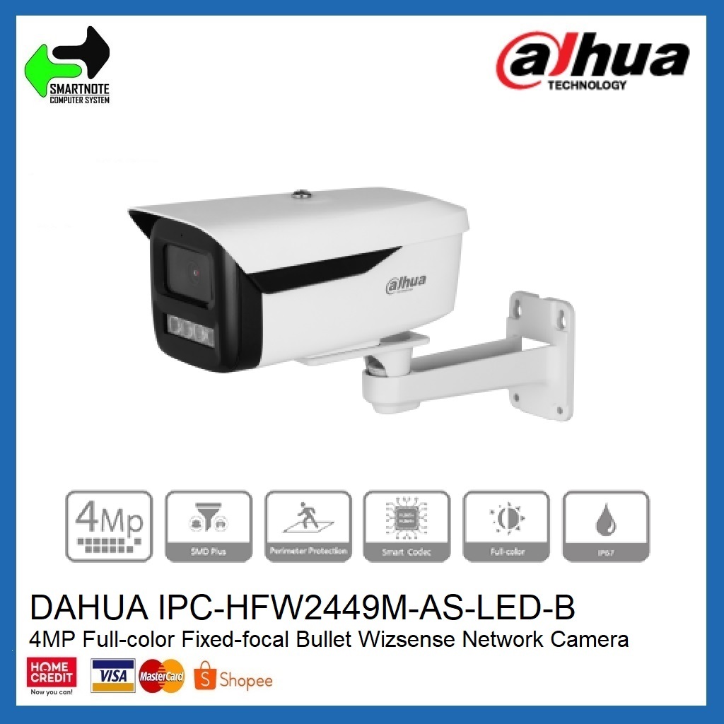 DAHUA IPC-HFW2449M-AS-LED-B 4MP Full-color Fixed-focal Bullet Wizsense Network Camera CCTV ...