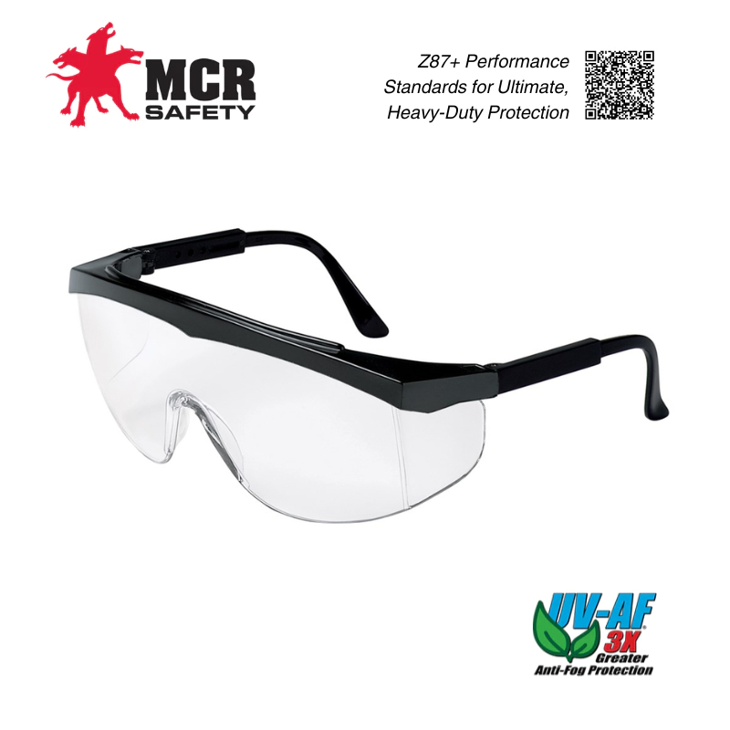MCR CREWS Stratos Safety Glasses Black Frame Expandable Length ANSI Z87 ...