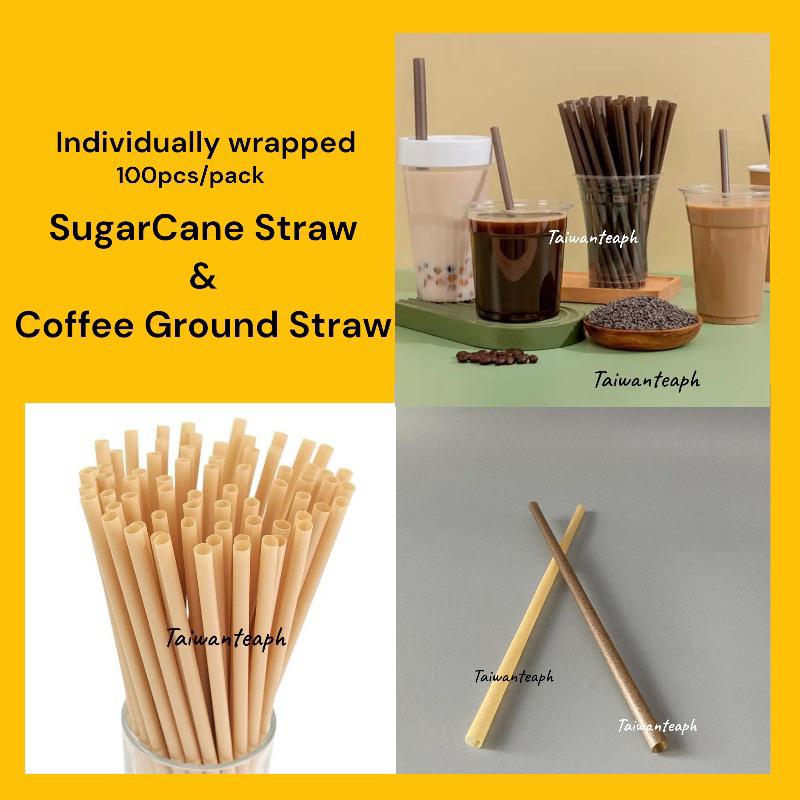 Sugar Cane Straw Coffee Ground Straw Individually Wrap 6mm thin straw ...